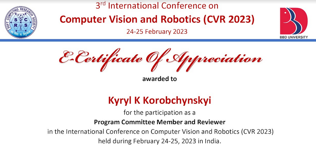 3rd International Conference on Computer Vision and Robotics (CVR 2023 ...